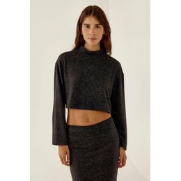 L&auml;ssige Passform Halb-Stehkragen Cropped Bluse