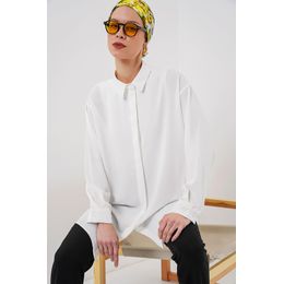 Oversized Langarm-Bluse mit Knopfleiste und Hemdkragen