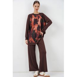 Oversize Tunika mit abstraktem Print und Hose Set