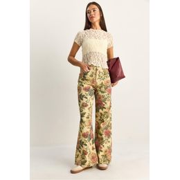 Hochtaillierte Paisley-Print Jeans mit geradem Bein