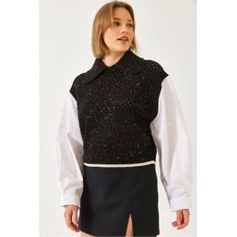 Strickpullover mit Struktur und Hemdkragen
