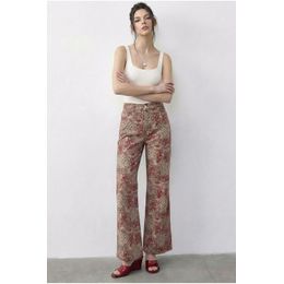 Hochtaillierte Jeanshose mit Paisley-Print und geradem Bein