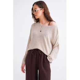 &Uuml;bergro&szlig;er Bootsausschnitt-Strickpullover