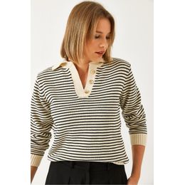 Gestreifter Polo-Kragen-Strickpullover