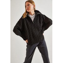 Oversized Haar- und Bart-Pullover mit Rei&szlig;verschlusskragen