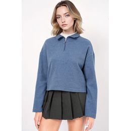 Lockerer Fit Crop-Pullover mit Rei&szlig;verschlusskragen