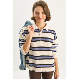 Polo-Kragen Langarm-Strickpullover