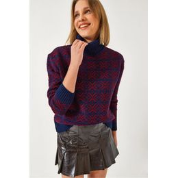 Geometrischer Strick-Crop-Pullover mit Rollkragen