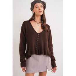 Leichtes V-Ausschnitt-Stricktop mit Knopfdetail
