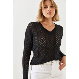 Strukturierter V-Ausschnitt Strickpullover
