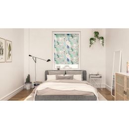 Seitenzugrollo LICHTBLICK ORIGINAL "Rollo Klemmfix, ohne Bohren, blickdicht, Sloths on turquoise - Gr&uuml;n", gr&uuml;n (gr&uuml;n, wei&szlig;), B:100cm H:150cm, Polyester, Rollos, Seitenzugrollo