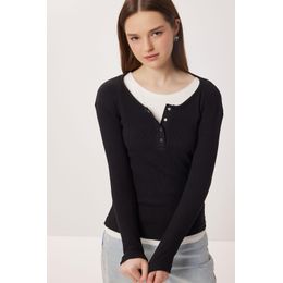 Slim Fit Rippstrukturknopfbluse mit langen &Auml;rmeln