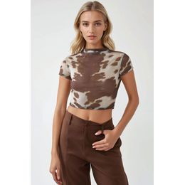 Bedrucktes Slim Fit Rundhalsausschnitt Crop Top