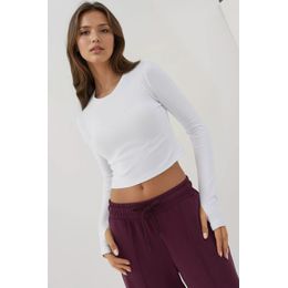 Elastisches Rundhals Langarm-Crop-Top