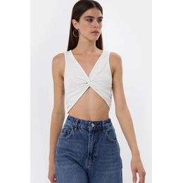 Geripptes Twist-Front-Crop-Top