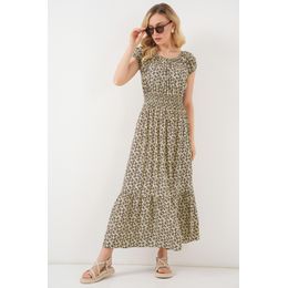 Floral A-Form Maxi-Kleid mit elastischen Details