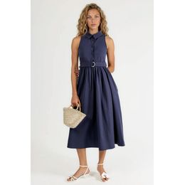 Geknotetes Hemdkragen-Midikleid