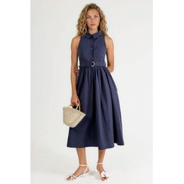 Geknotetes Hemdkragen-Midikleid