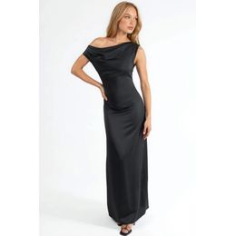 Asymmetrisches Kragen Bodycon Satin Maxi Kleid