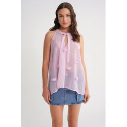 V-Ausschnitt Bluse mit Krawattenverschluss und R&uuml;schendetails