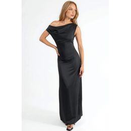 Asymmetrisches Kragen Bodycon Satin Maxi Kleid