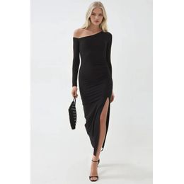Asymmetrisches Kragen-Maxi-Kleid mit Schlitz