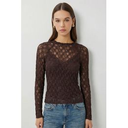 Strukturiertes Spitzen-Bluse mit langen &Auml;rmeln