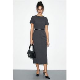 Gurte Midi-Kleid mit Rundhalsausschnitt