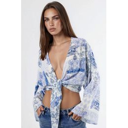 V-Ausschnitt Paisley-Print Crop-Bluse mit Bindungsdetail