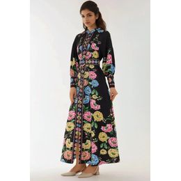 Bedrucktes Maxikleid mit langen &Auml;rmeln und G&uuml;rtel