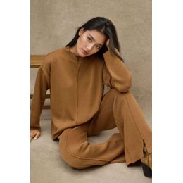 Langer Pullover & Hochtaillierte Weitbeinige Strick-Koordinations-Set