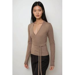 Weiche Touch Strick V-Ausschnitt Langarm Viskose Bluse