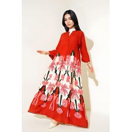 Bedrucktes V-Ausschnitt Maxikleid mit Knopfverschluss
