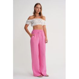 Hochtaillierte Texturierte Musselin Stoffhose
