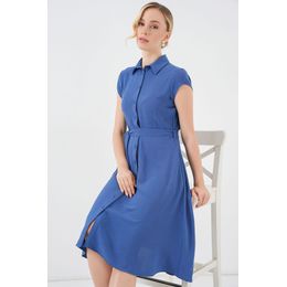 Knopfleiste Hemdkragen A-Form Midi-Kleid mit Binde-Detail