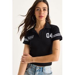 Bedrucktes Polo-Kragen Tailliertes Crop-Top T-Shirt