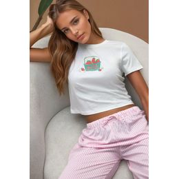 Bedrucktes Regular Fit Rundhals T-Shirt aus 100% Baumwolle mit Cropped-Schnitt