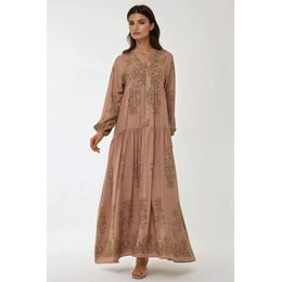Bedrucktes Viscon Maxi-Kleid mit Hemdkragen