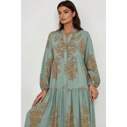 Bedrucktes Viscon Maxi-Kleid mit Hemdkragen