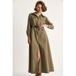 Langarm-Maxi-Kleid mit Knopfverschluss und Hemdkragen
