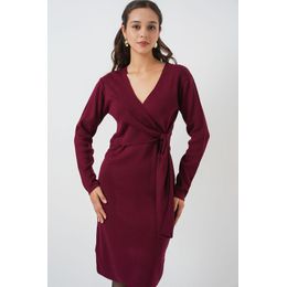 K&ouml;rperbetontes Midi-Kleid mit V-Ausschnitt und Bindeg&uuml;rtel