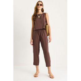 &Auml;rmelloses Crew-Neck-Bluse und Karottenhose Set