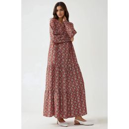 Bedrucktes Viskose-Maxikleid mit Rundhalsausschnitt
