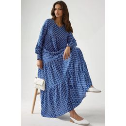 Bedrucktes Viskose-Maxikleid mit Rundhalsausschnitt