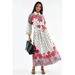 Blumenkleid Maxi mit Hemdkragen und Knopfleiste