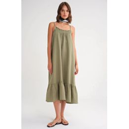 Midi Musselin Kleid mit R&uuml;schendetail