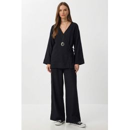 Hochtaillierte weite Beinhose & Bluse mit V-Ausschnitt und Bindeg&uuml;rtel Set