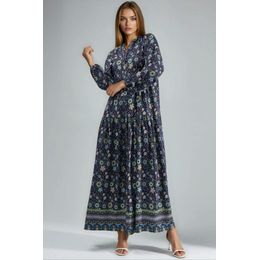 Bedrucktes V-Ausschnitt Maxikleid mit Kn&ouml;pfen
