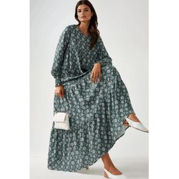 Bedrucktes Viskose-Maxi-Kleid mit Rundhalsausschnitt
