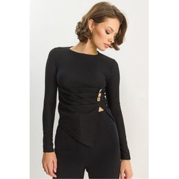Lang&auml;rmlige Bluse mit Rundhalsausschnitt und Zubeh&ouml;rdetails